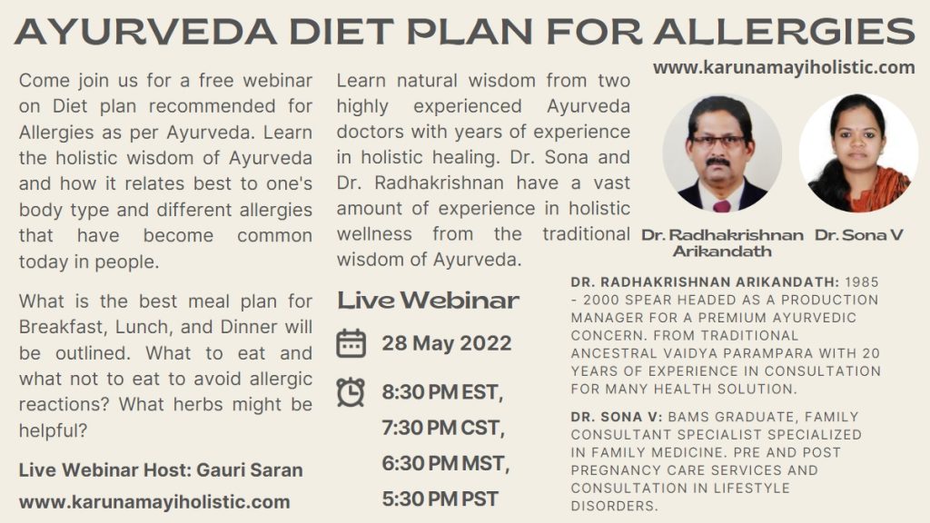 Ayurveda, Panchakarma, Health & Wellness Webinars for Canada, USA & World