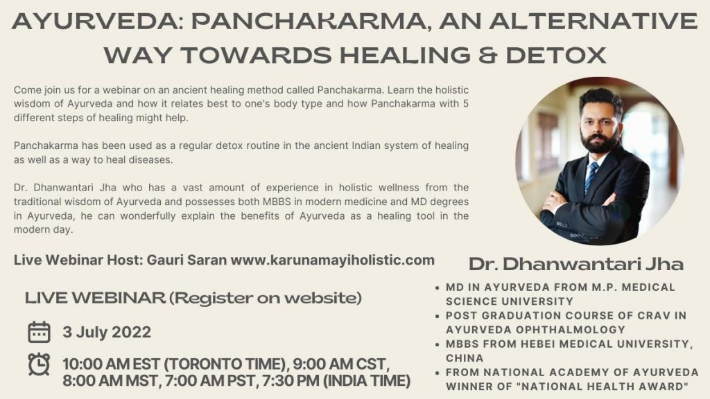Ayurveda, Panchakarma, Health & Wellness Webinars for Canada, USA & World